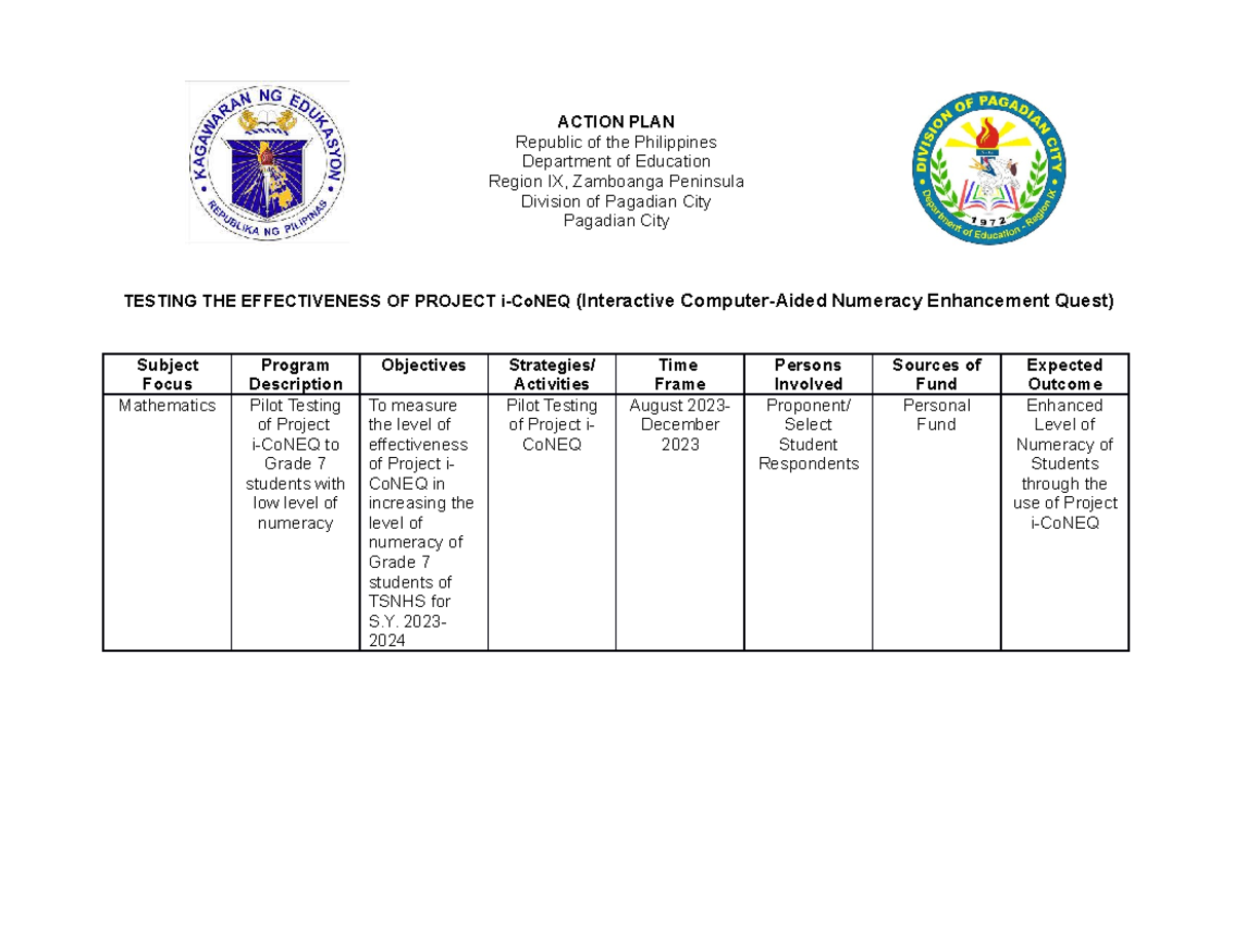 Action PLAN - Helps science teachers - ACTION PLAN Republic of the ...