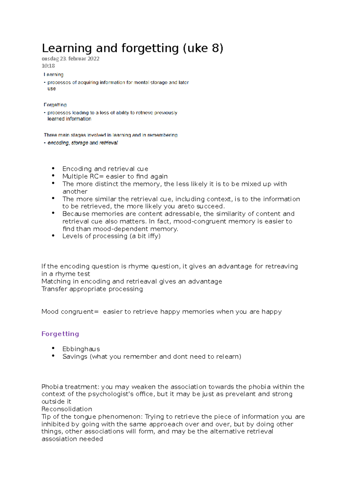 Studocu learning and forgetting - Learning and forgetting (uke 8 ...