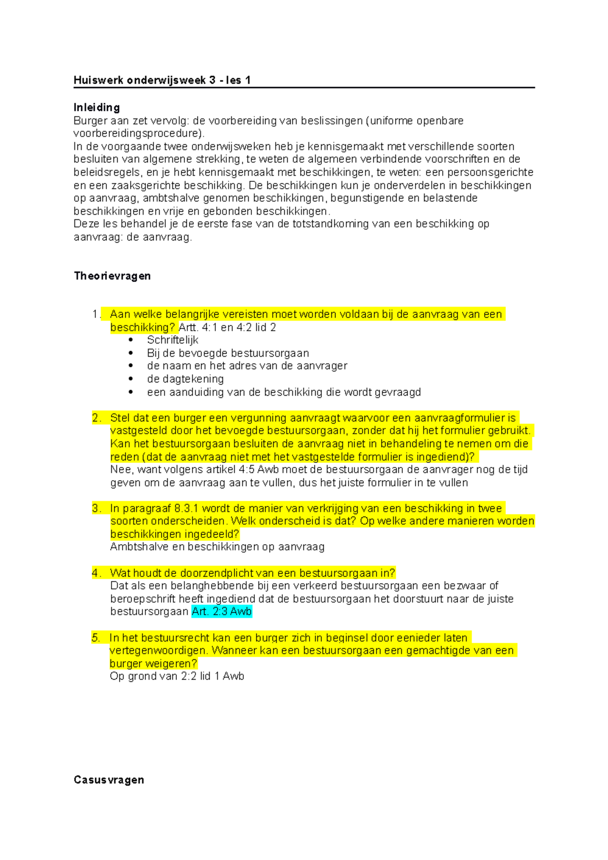 Opdrachten week 3 les 1 met antwoorden - Huiswerk onderwijsweek 3 - les ...