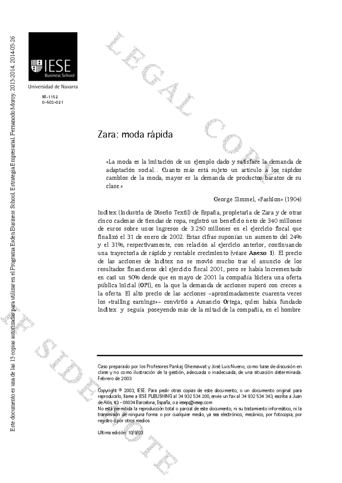 Caso Zara, Moda rápida, IESE método del caso - Caso preparado por los ...