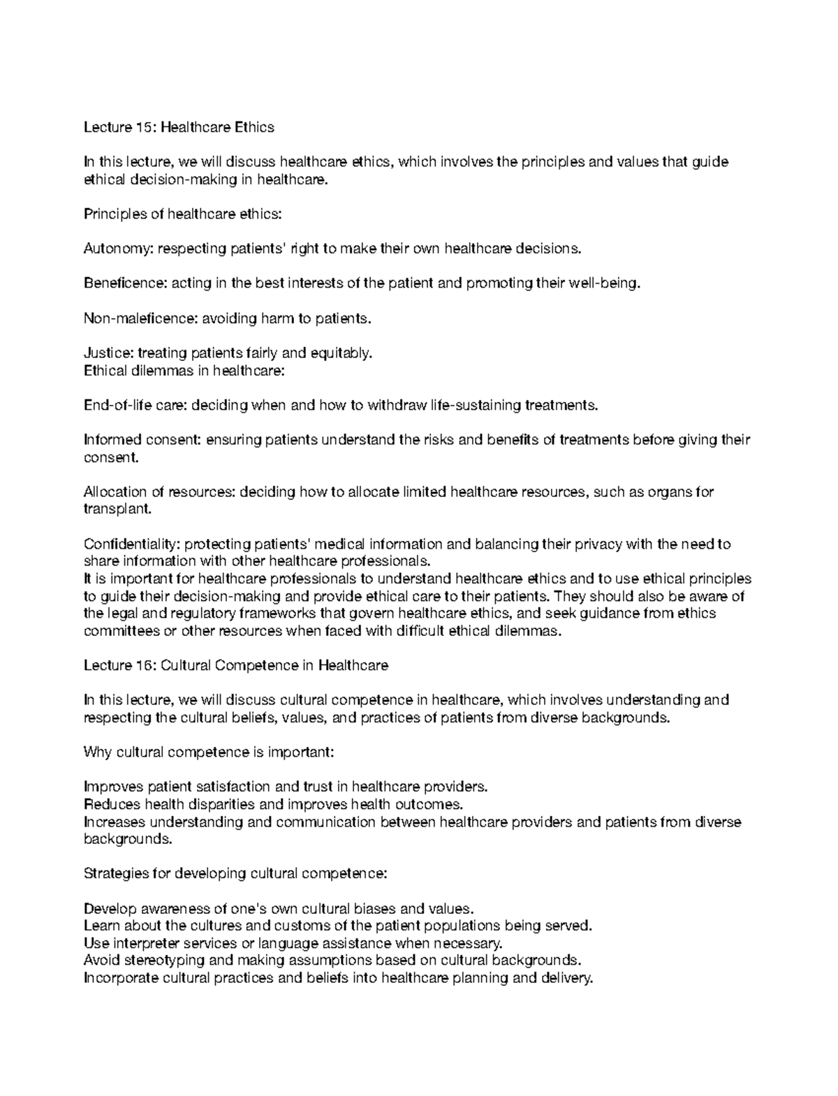 Medical Terminology 7 - Lecture 15: Healthcare Ethics In this lecture ...