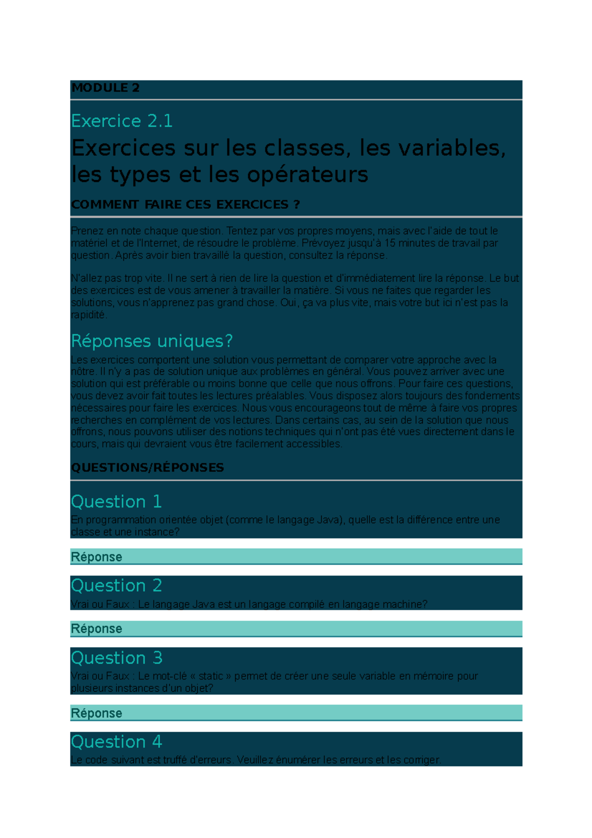 Module 2 - VVS - MODULE 2 Exercice 2. Exercices sur les classes, les variables, les types et les ...