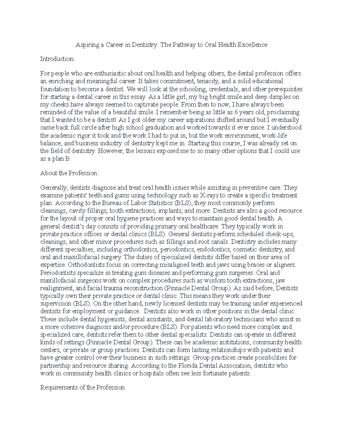 Health Occupation Paper - Aspiring a Career in Dentistry: The Pathway ...