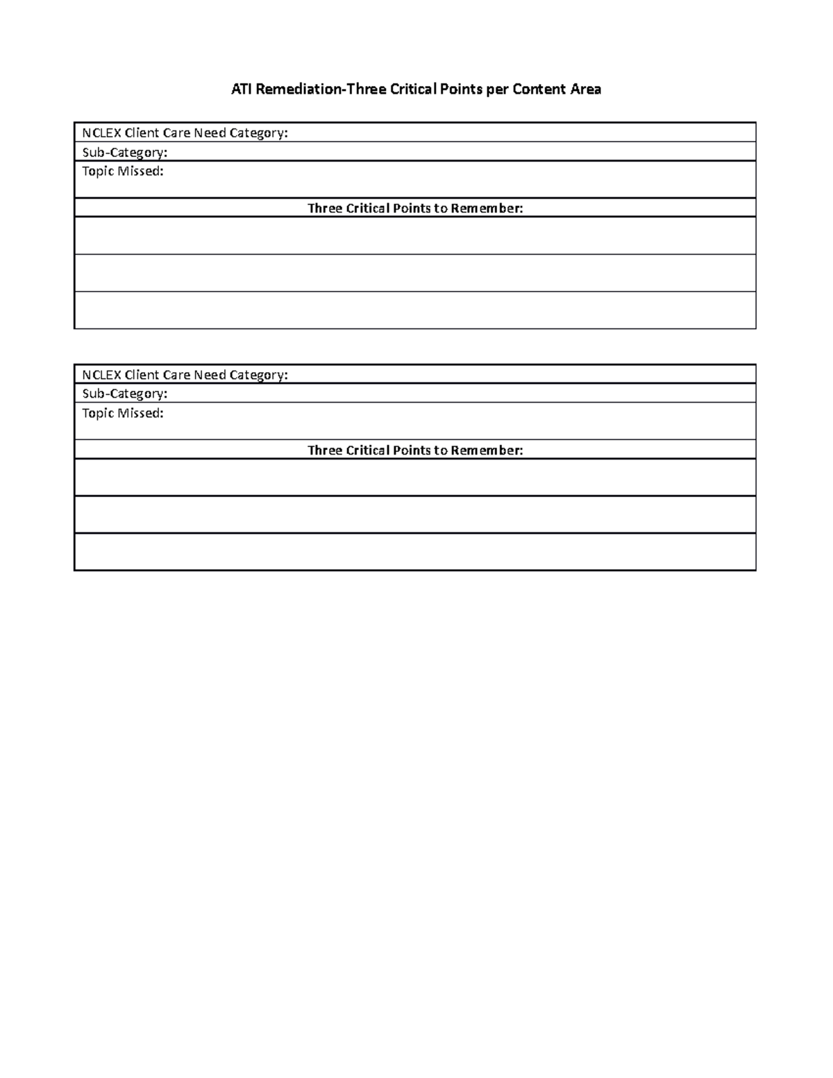 ATI Remediation Critical Points Worksheet-1 - NCLEX Client Care Need ...
