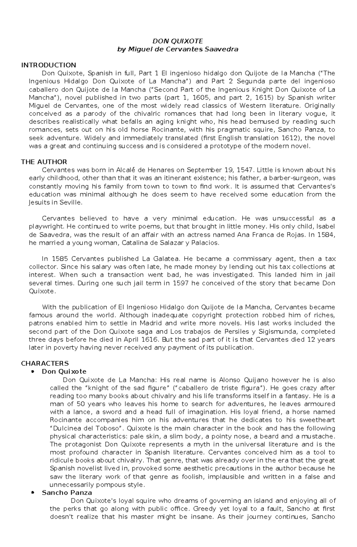 Don Quixote - Originally conceived as a parody of the chivalric ...