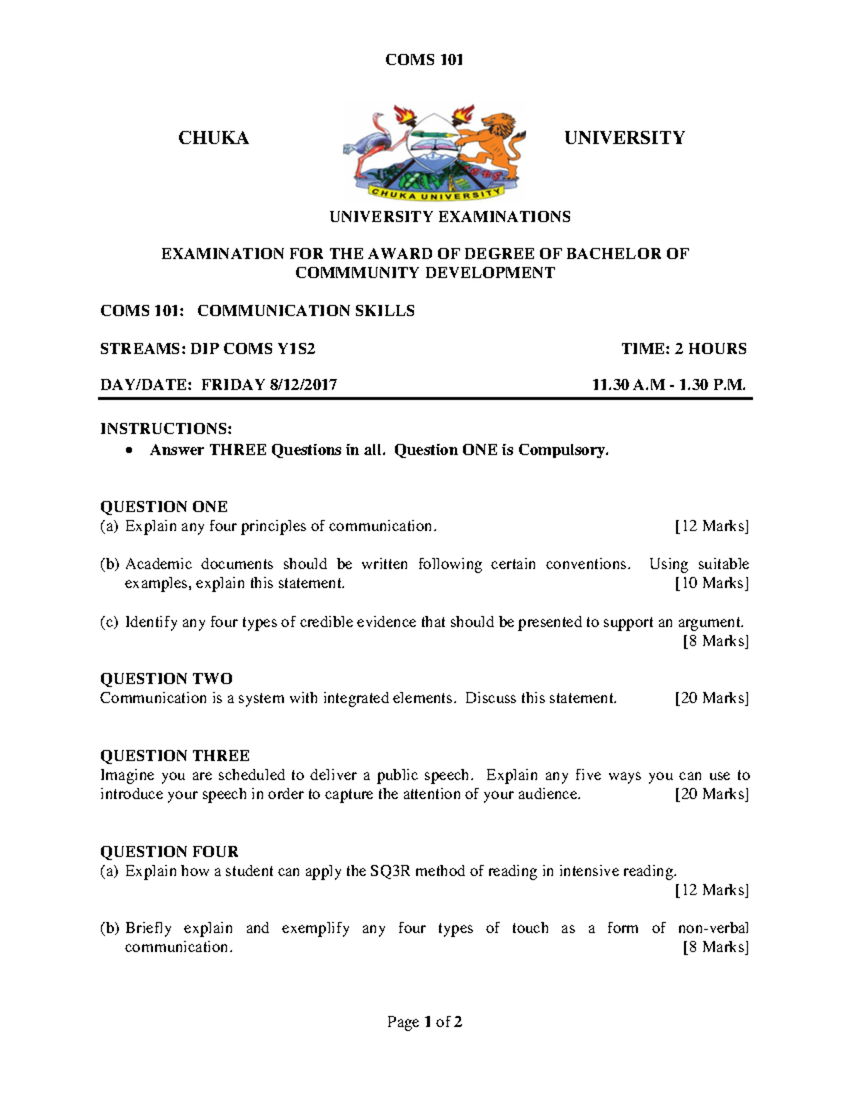 Communication skill mandatory assignment for revision - COMS 101 Page 1 ...