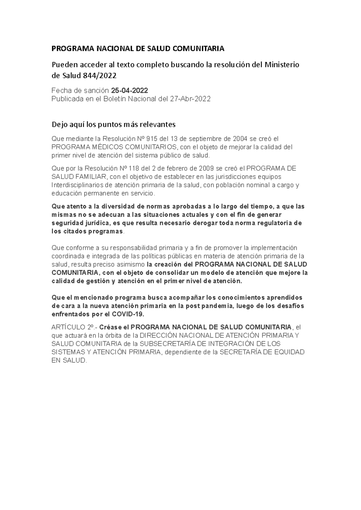 Programa Nacional DE Salud Comunitaria - PROGRAMA NACIONAL DE SALUD COMUNITARIA Pueden acceder ...