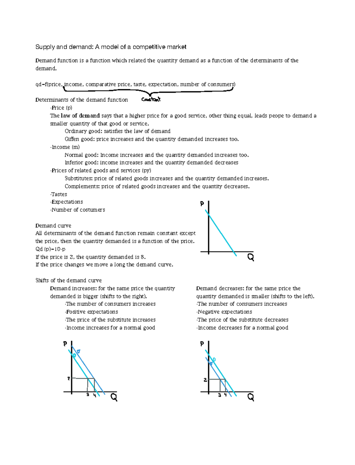 Chapter 2 summary - Introduction to Ecnonomics - Supply and demand: A ...