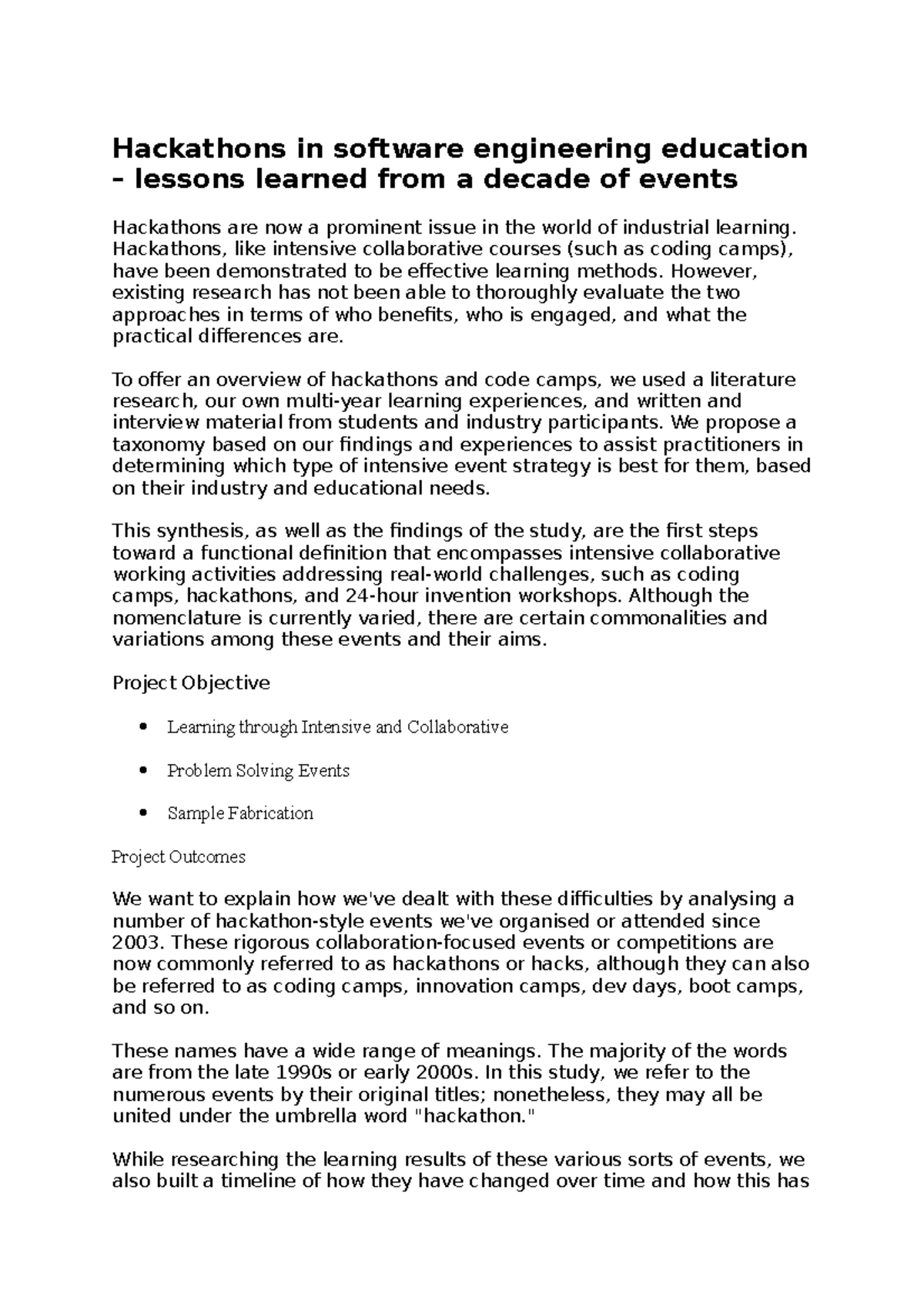 Binny's Proposal - Dissertation - Hackathons in software engineering ...