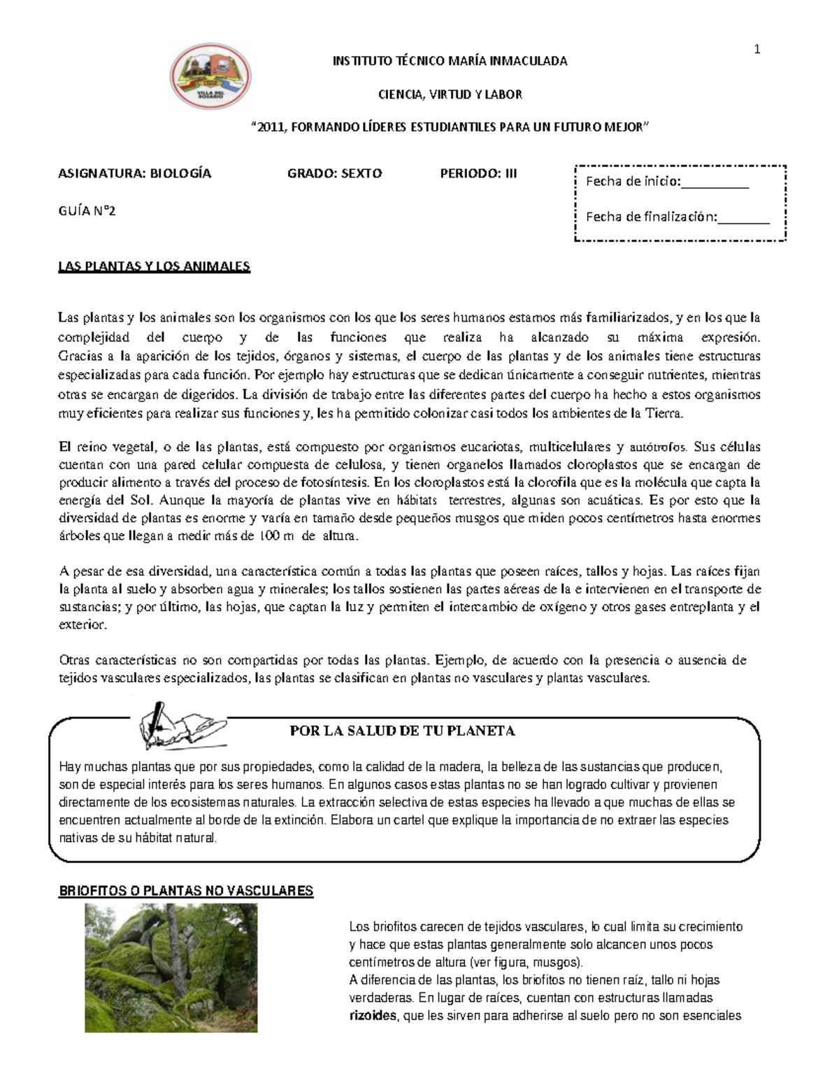 Las plantas y los animales guc3ada nc2b021 - ASIGNATURA: BIOLOGÕA GRADO ...