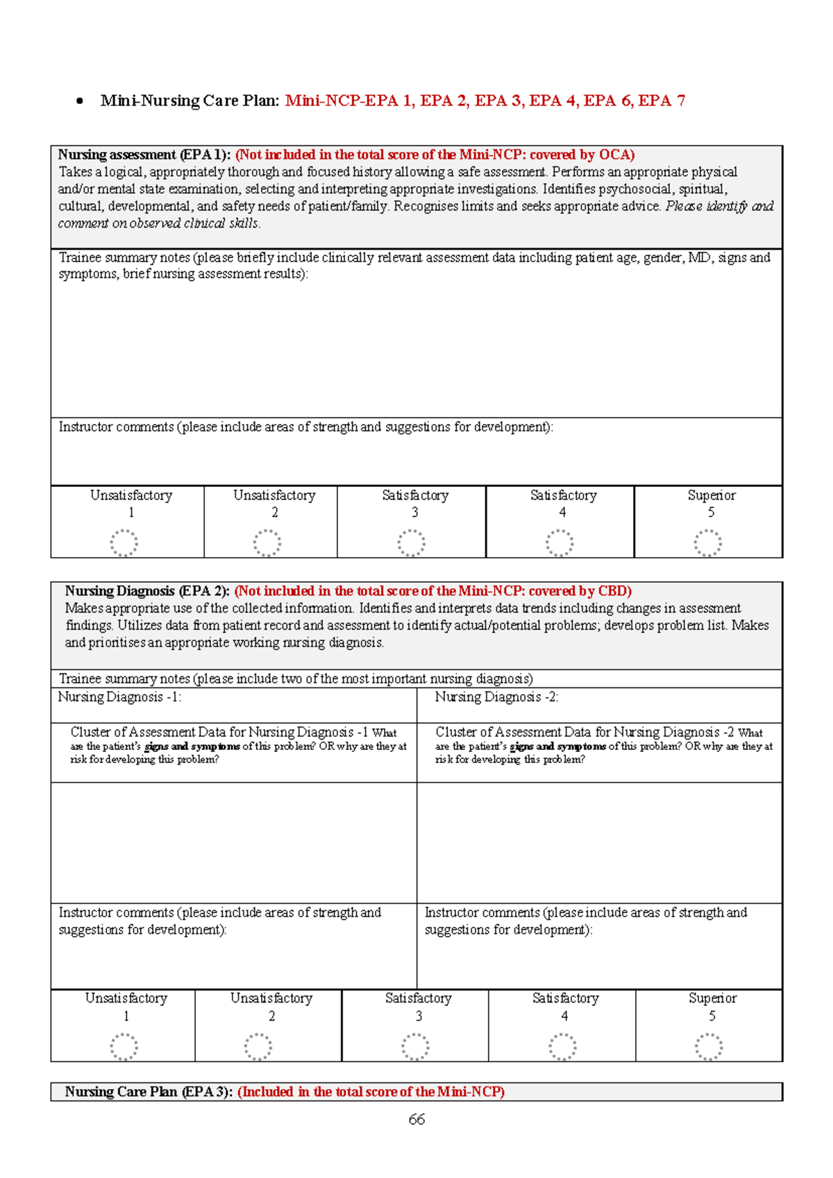 Mini-Nursing Care Plan Mini-NCP-EPA 1 - Performs an appropriate ...