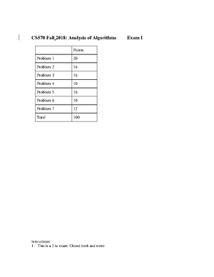 2019 Summer - This is exam paper - CS570 Summer 2019: Analysis of Algorithms Exam I Points ...