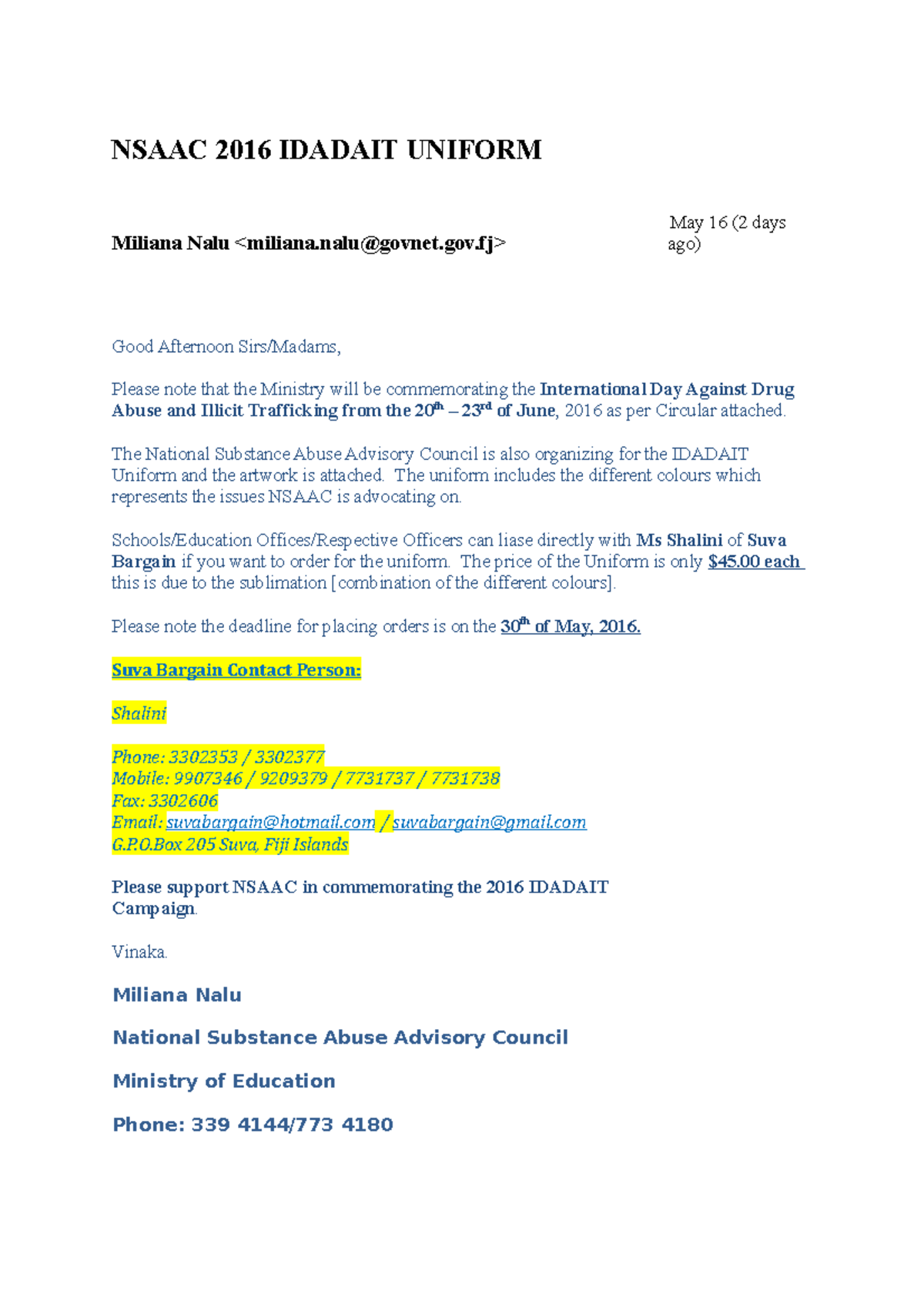 Nsaac 2016 Idadait Uniform - NSAAC 2016 IDADAIT UNIFORM Miliana Nalu ...