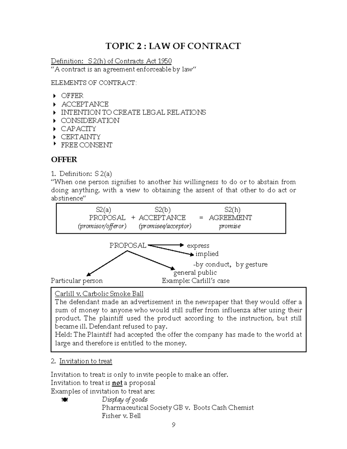 Topic 2 - Law of Contract - 9 TOPIC 2 : LAW OF CONTRACT Definition: S 2 ...