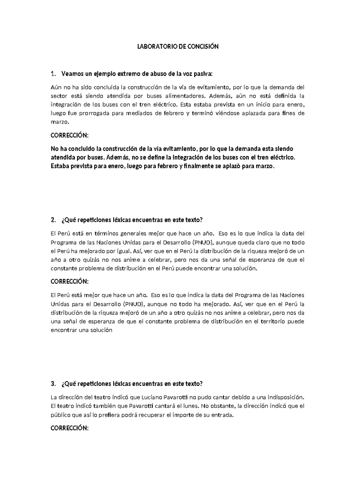 Laboratorio DE Concisión - LABORATORIO DE CONCISIÓN Veamos un ejemplo ...