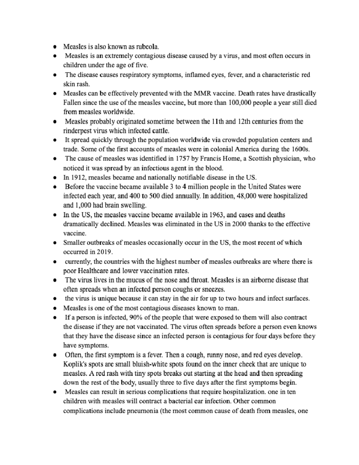 Measles Notes - Used for BIOL 202 with Dr. Kristen Hogan - BIOL 202 ...