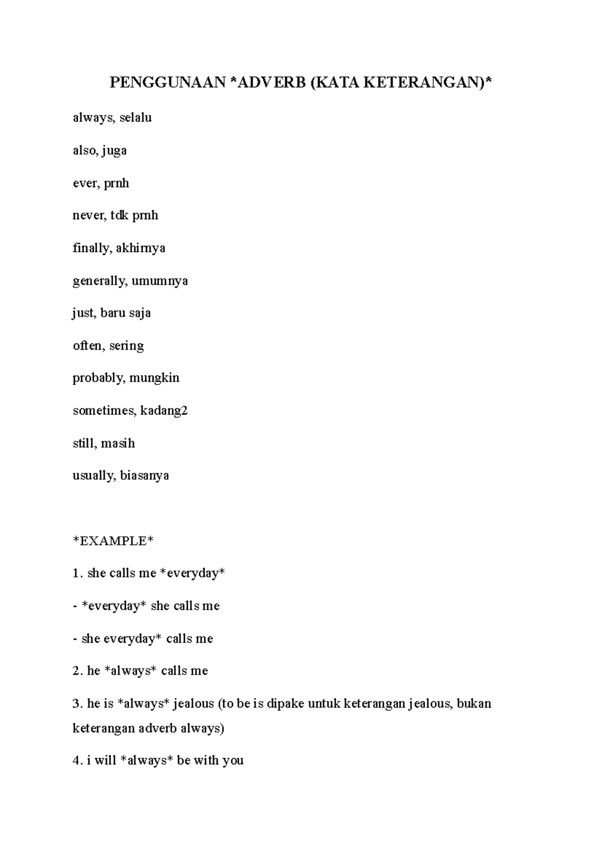 PENGGUNAAN ADVERB (KATA KETERANGAN) - PENGGUNAAN ADVERB (KATA ...