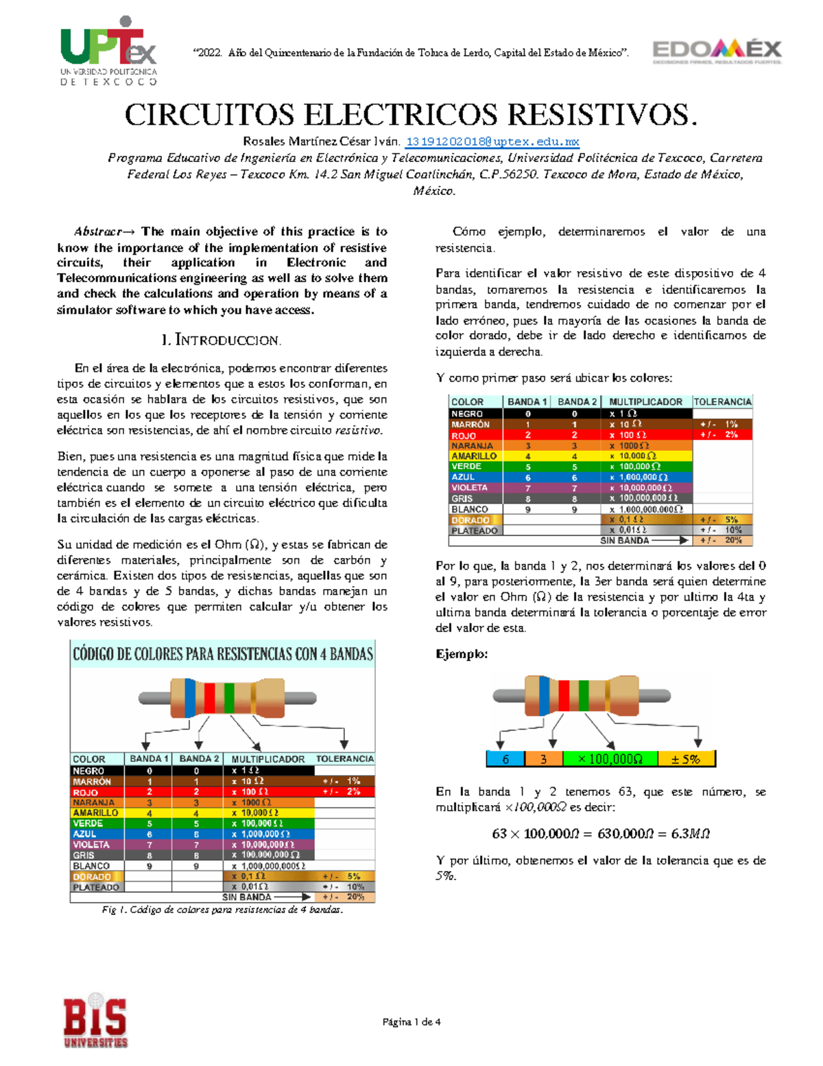 Circuitoselectricosresistivos - CIRCUITOS ELECTRICOS RESISTIVOS. Rosales Martínez César Iván ...