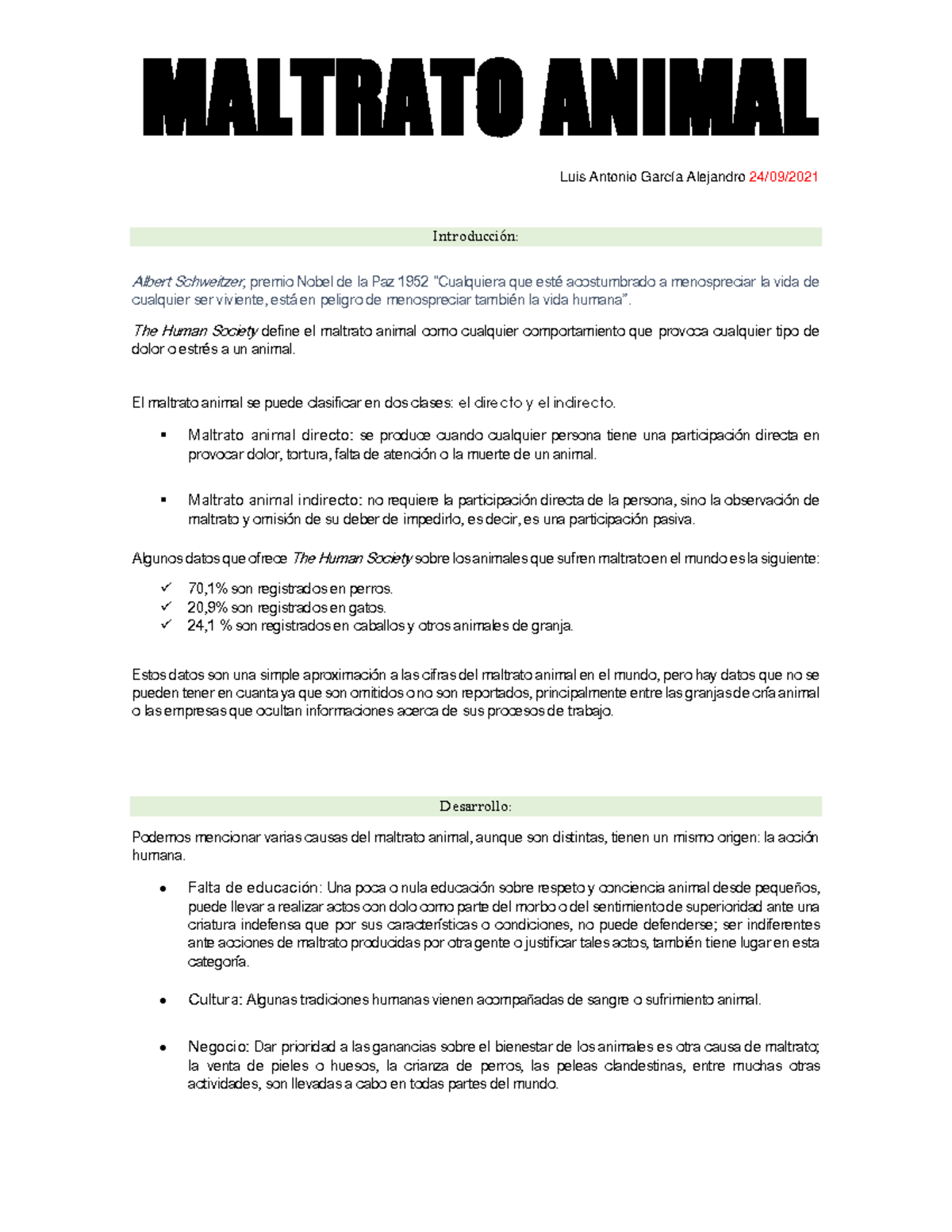 Maltrato animal ensayo - Luis Antonio García Alejandro 24/09 ...