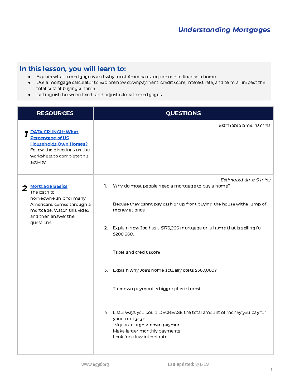 Understanding Mortgages - Estimated time: 10 mins 2 Mortgage Basics The ...