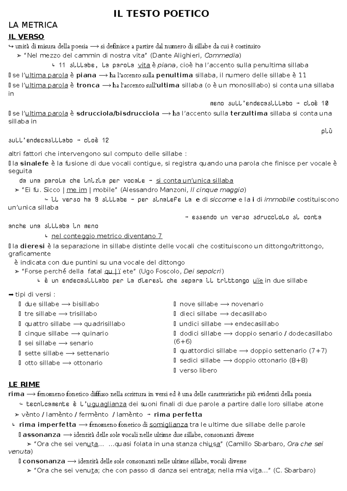 Il Testo Poetico - IL TESTO POETICO LA METRICA IL VERSO ↪ unità di ...