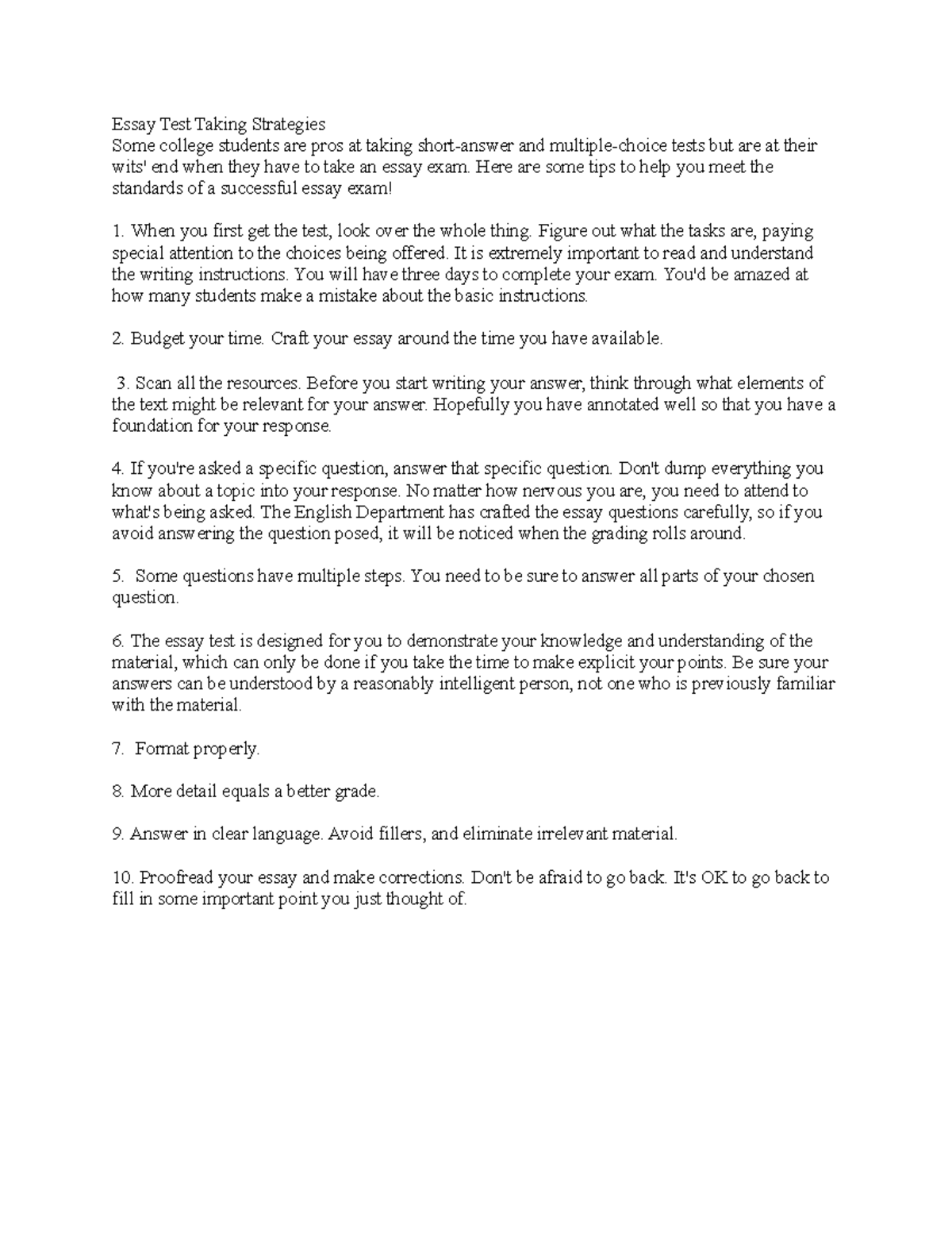 M13L1 Essay Test Taking Strategies Essay Test Taking Strategies Some 