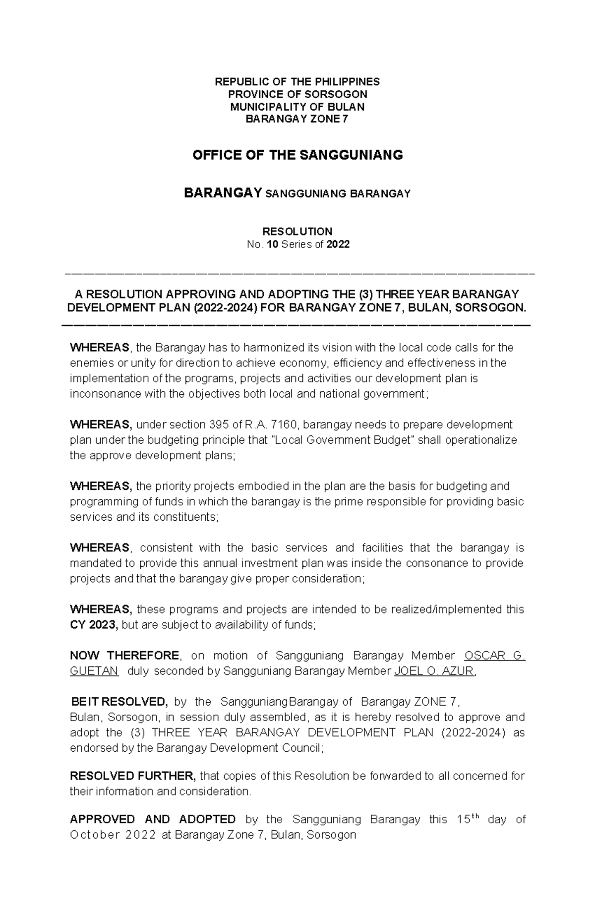 Resolution-adopting-the-bdp compress - REPUBLIC OF THE PHILIPPINES ...