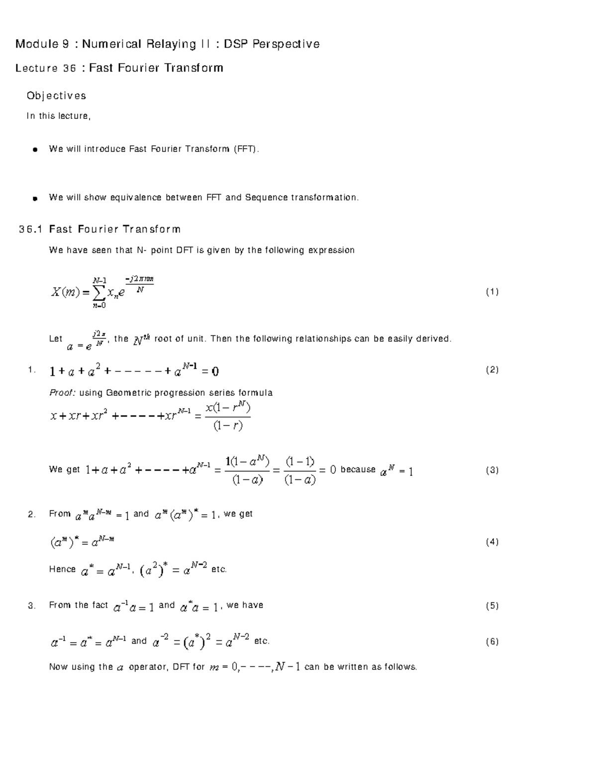 Lecture 36 Numerical Relaying Ii Dsp Perspective Fast Fourier Transform Module 9
