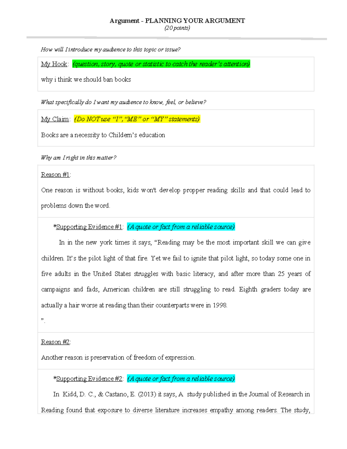 Copy of Argument - Planning Your Argument ( Canvas) - Argument ...