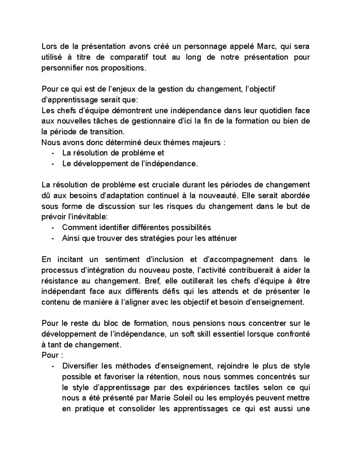 Texte - Présentation de projet - Lors de la présentation avons créé un ...