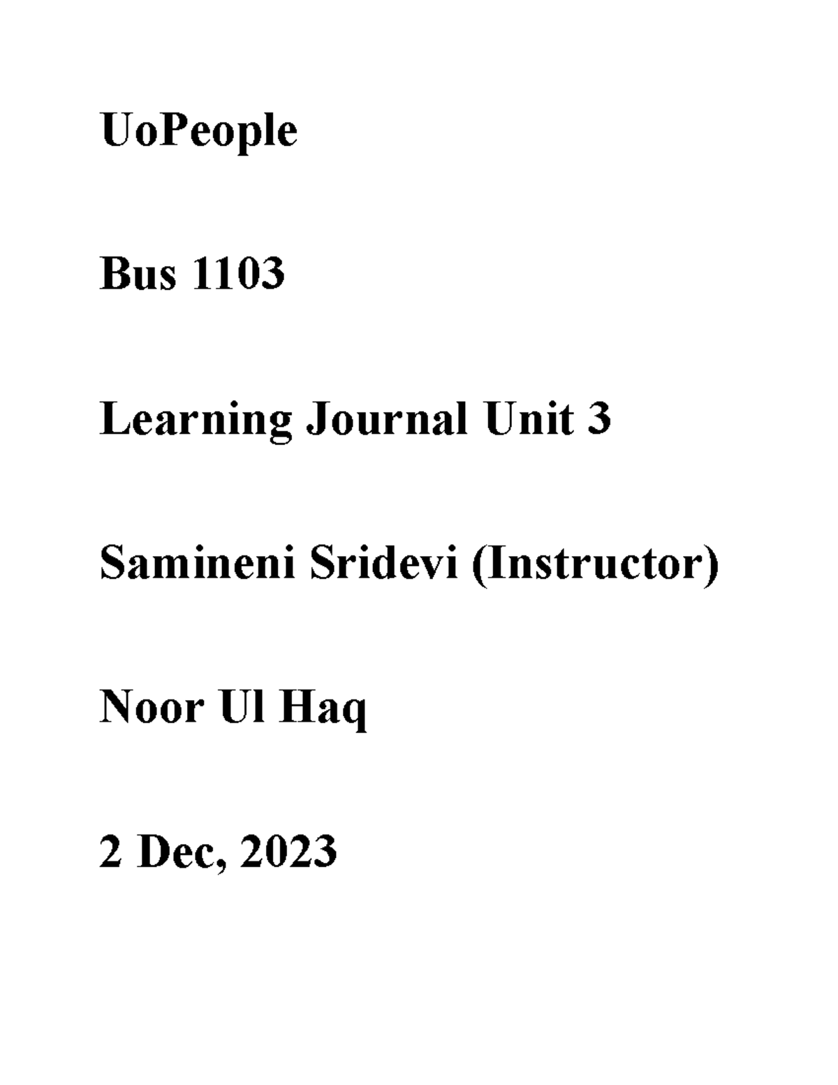 Assignment Activity Unit 3 - UoPeople Bus 1103 Learning Journal Unit 3 Samineni Sridevi ...