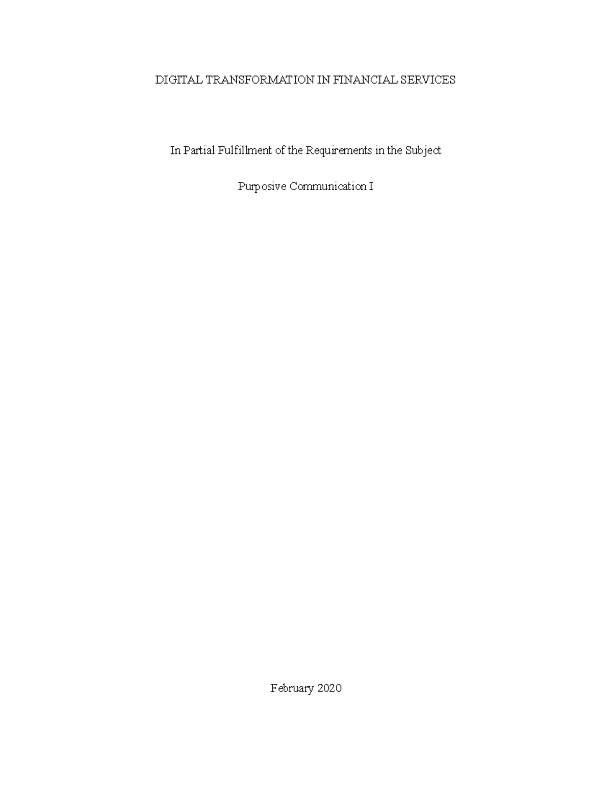 Research Study - Digital Transformation IN Financial Services - DIGITAL ...