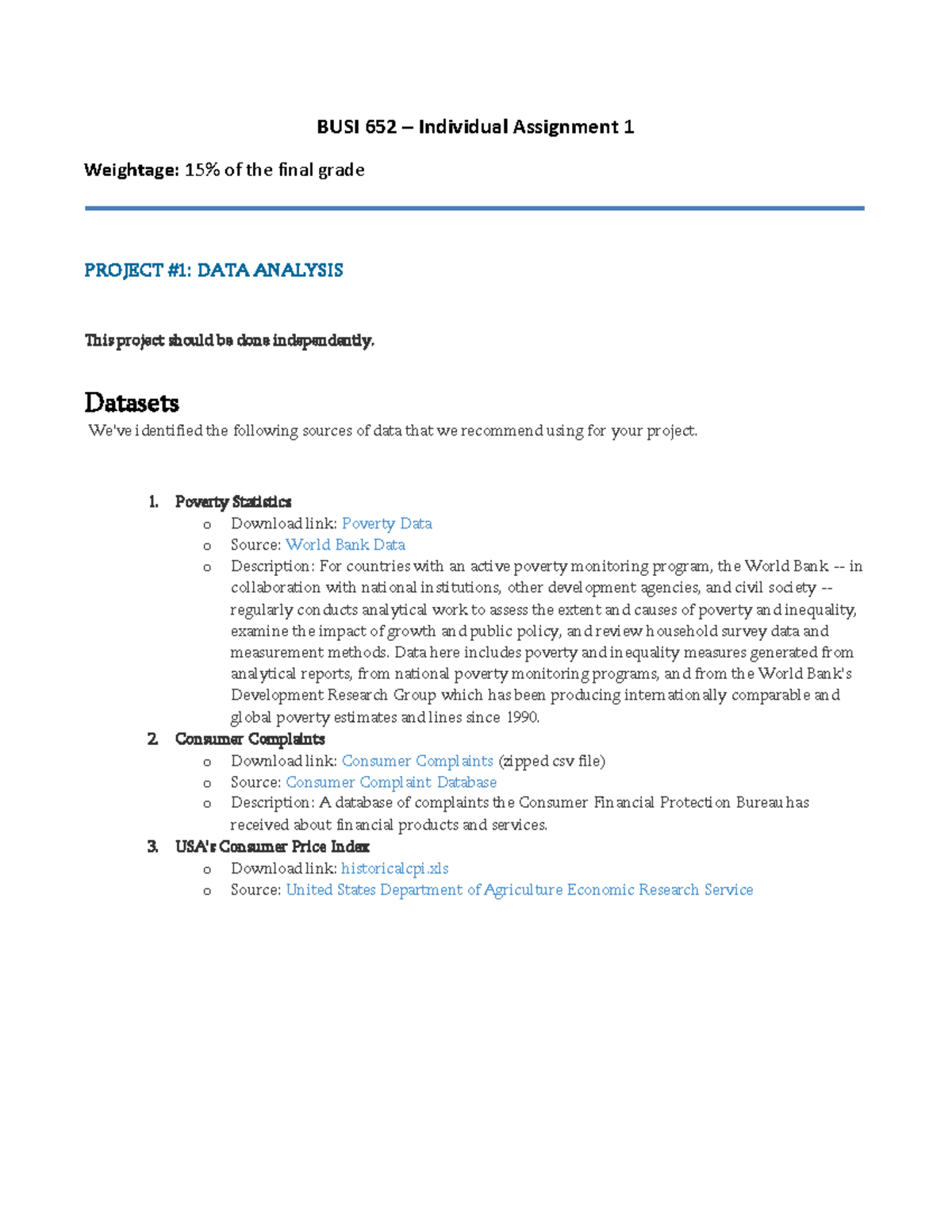 BUSI652-Assignment 1-Data Analyasis-Fall 23 - BUSI 652 – Individual Assignment 1 Weightage: 15 % ...