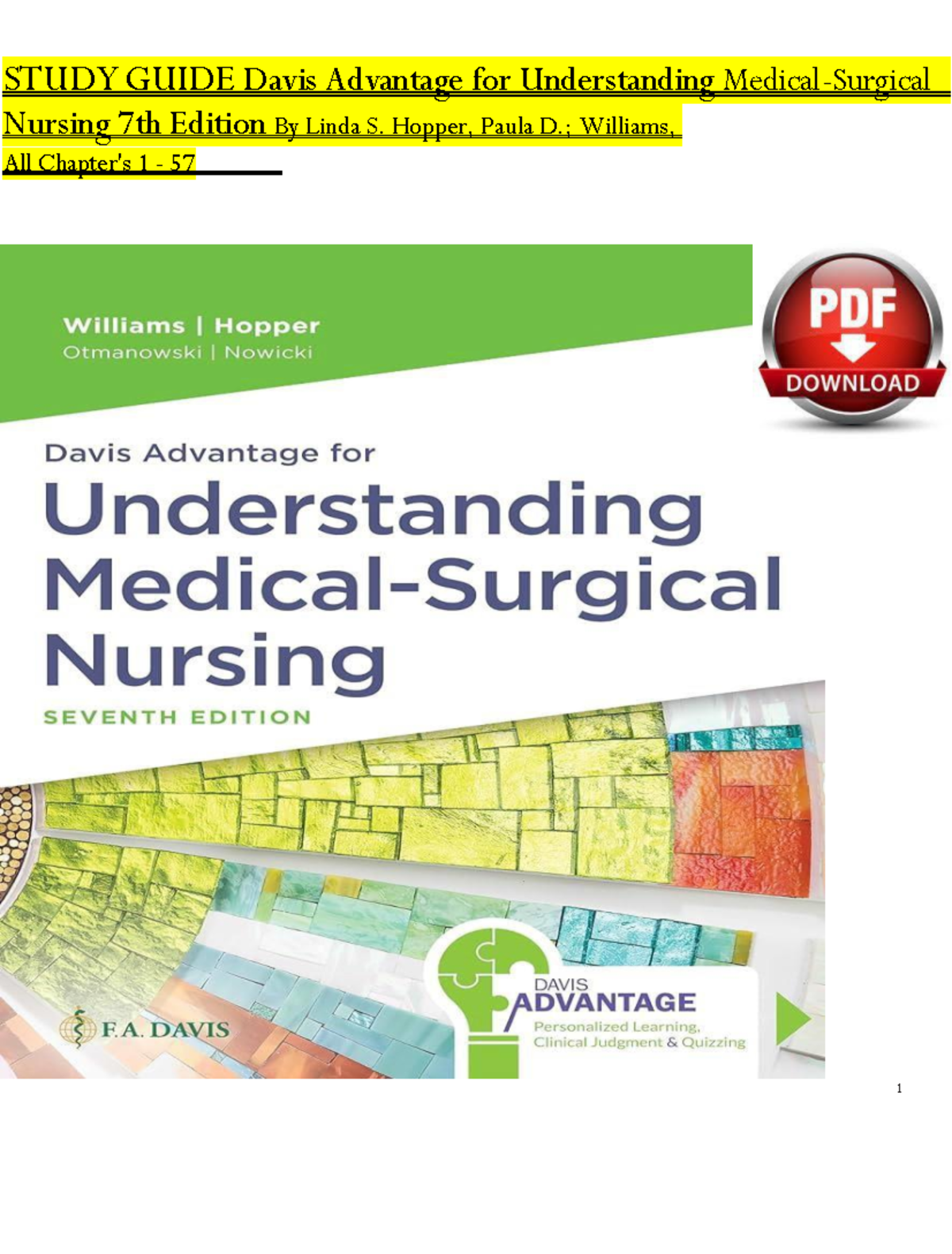 Study Guide for Davis Advantage for Understanding Medical-Surgical ...