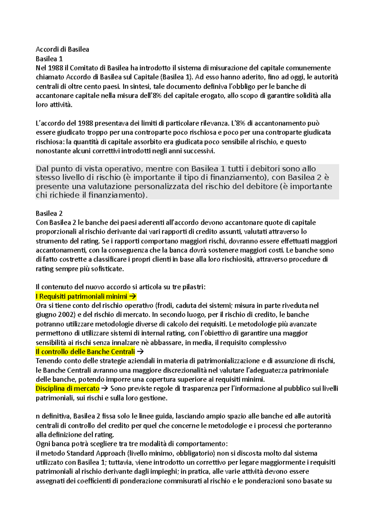 Accordi di basilea - Accordi di Basilea Basilea 1 Nel 1988 il Comitato ...