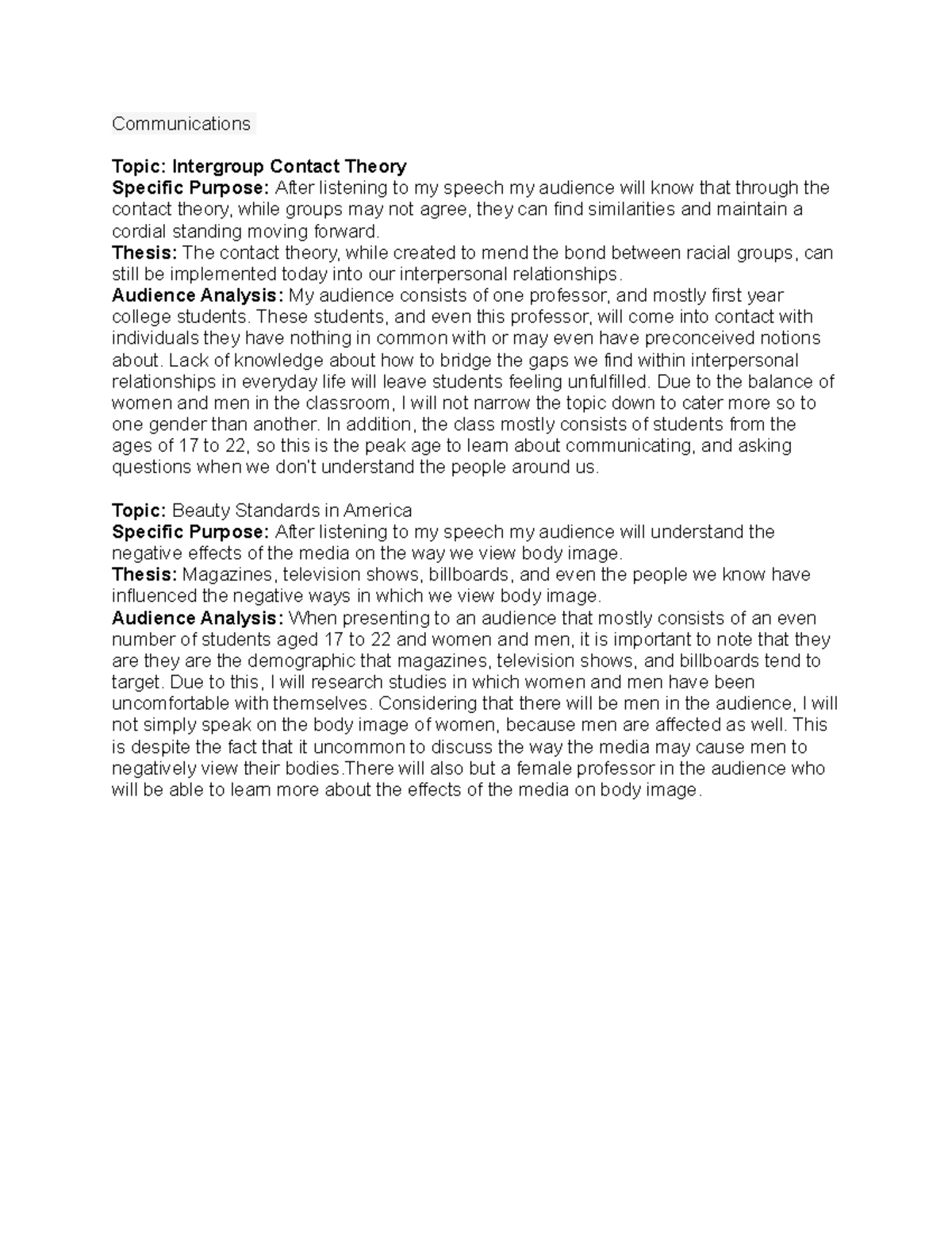 Communication Notes - Communications Topic: Intergroup Contact Theory ...