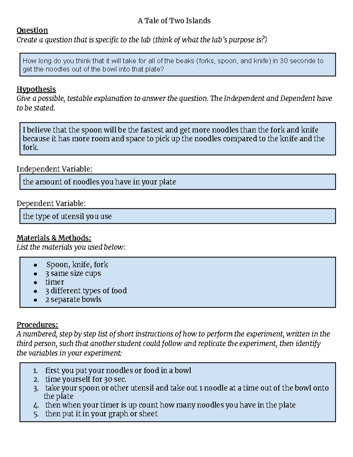 Copy of Evolution Lab Write Up Report - A Tale of Two Islands Question ...