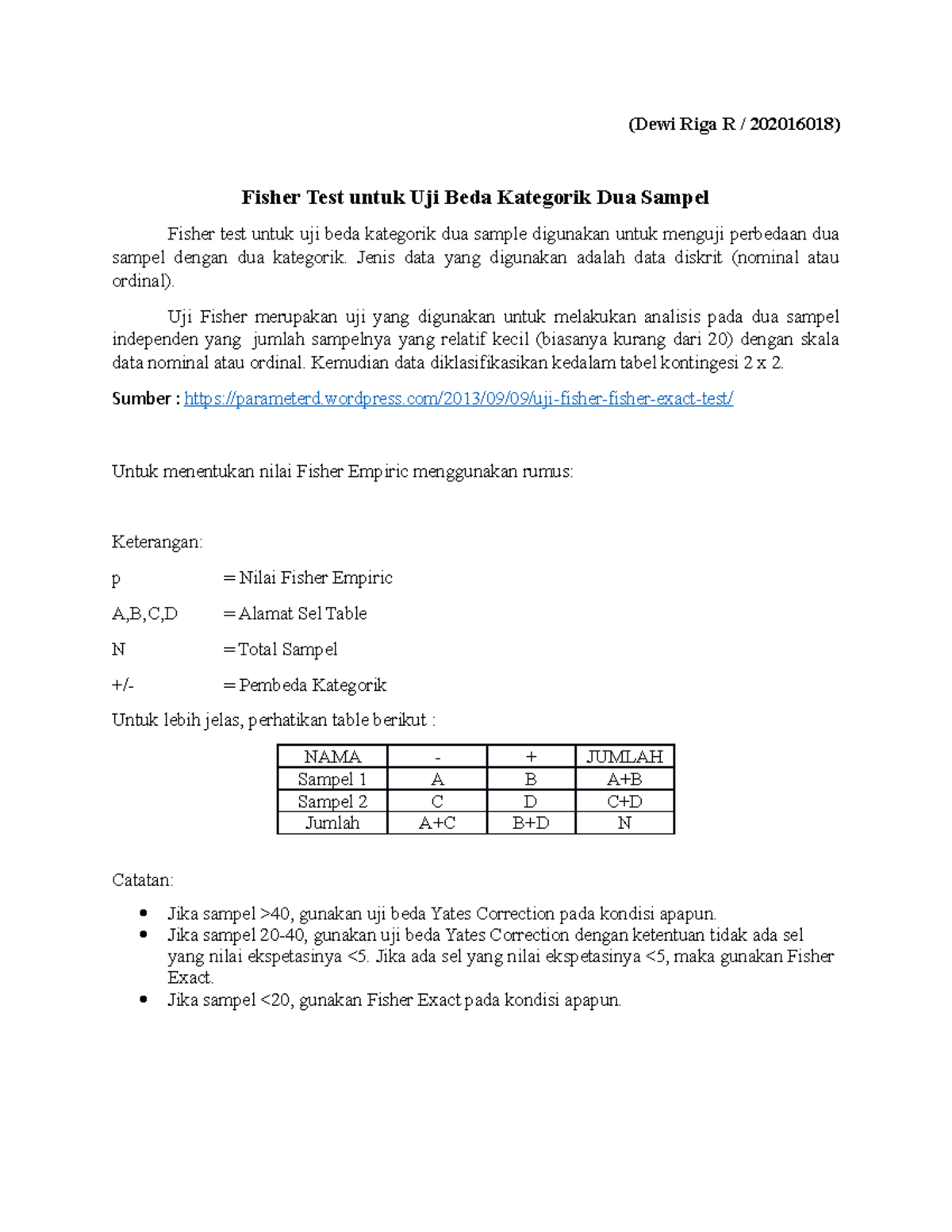 UJI Fisher (Dewiriga) Revisi - (Dewi Riga R / 202016018) Fisher Test ...