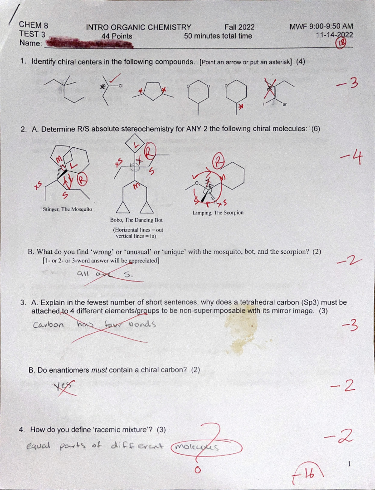 Chem test - This is a test I took in organic chem - CHEM 128A - Studocu