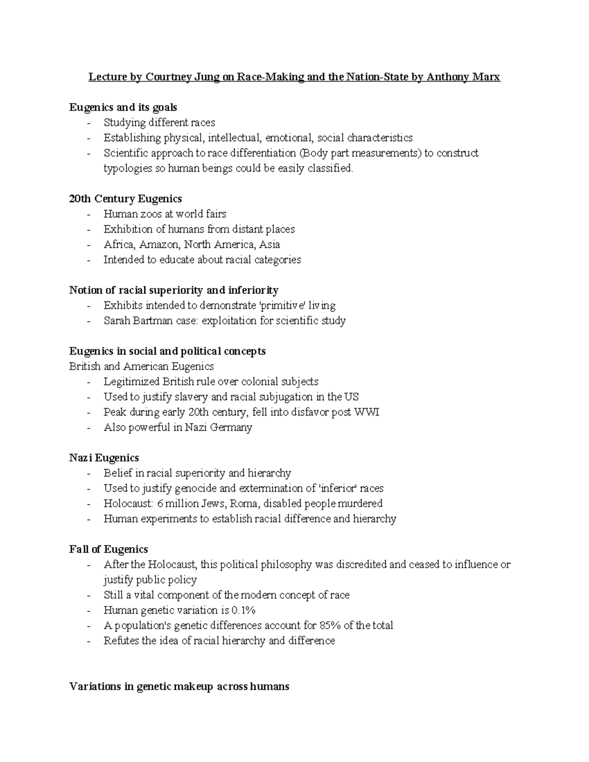 Note taking assignment on lecture Race, gender and politics - Lecture ...