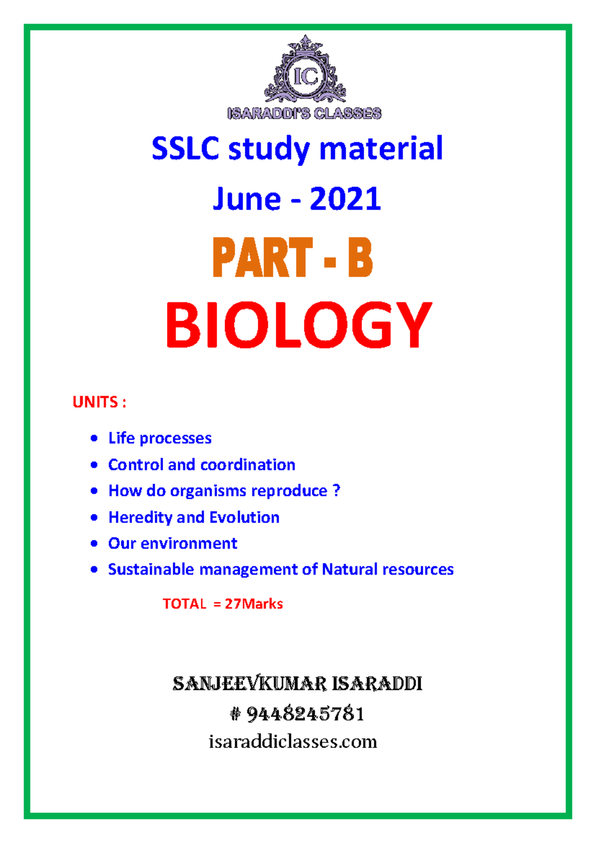 Biology - For class 10 - SSLC study material June - 2021 BIOLOGY UNITS ...