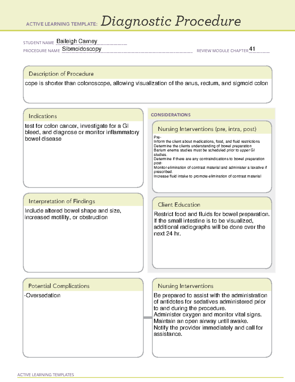Active Learning Templates - Diagnostic Procedure - ATI - Nurs 201 ...