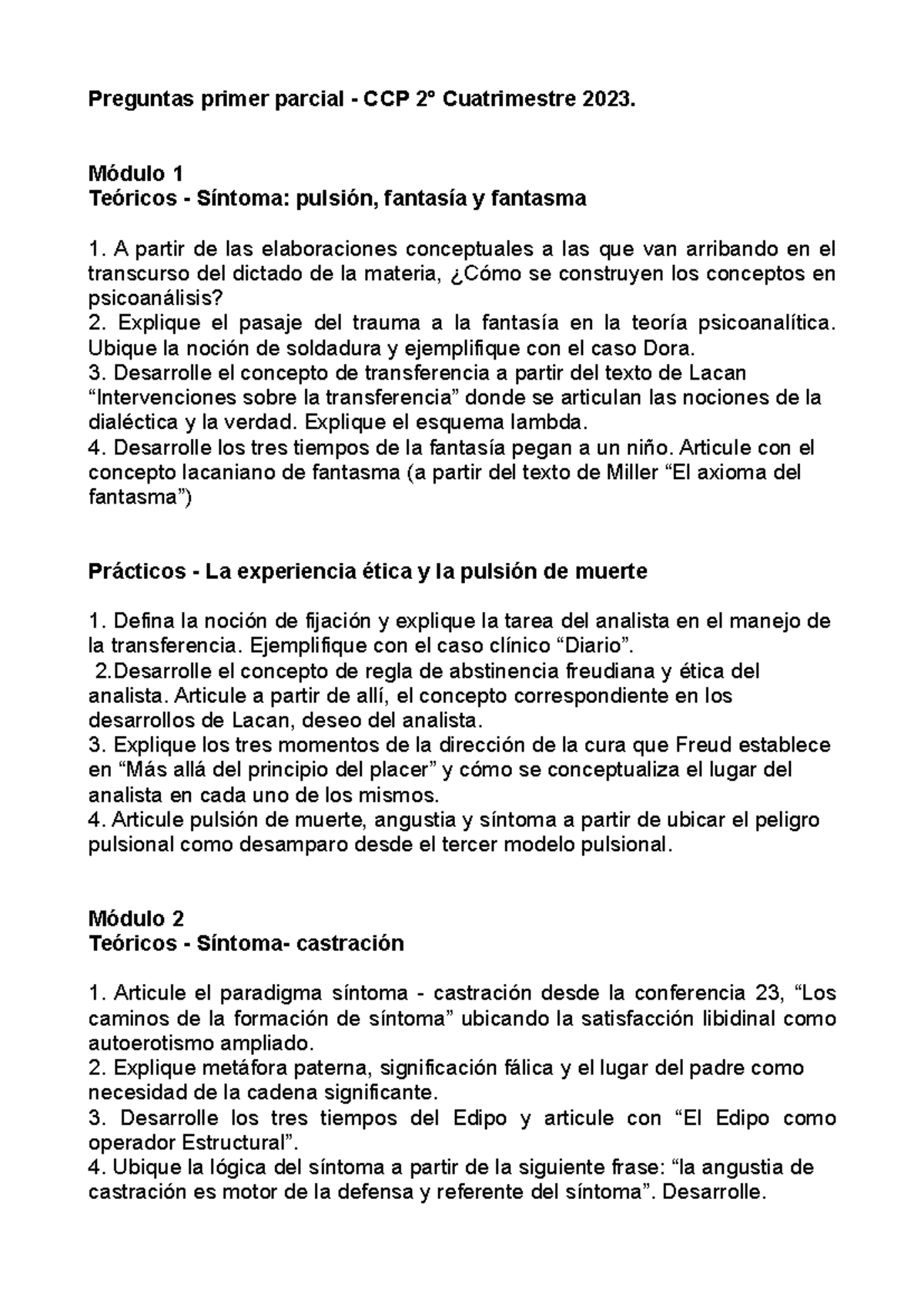Preguntas primer parcial-CCP. Verano 2024 - Preguntas primer parcial - CCP 2° Cuatrimestre 2023 ...