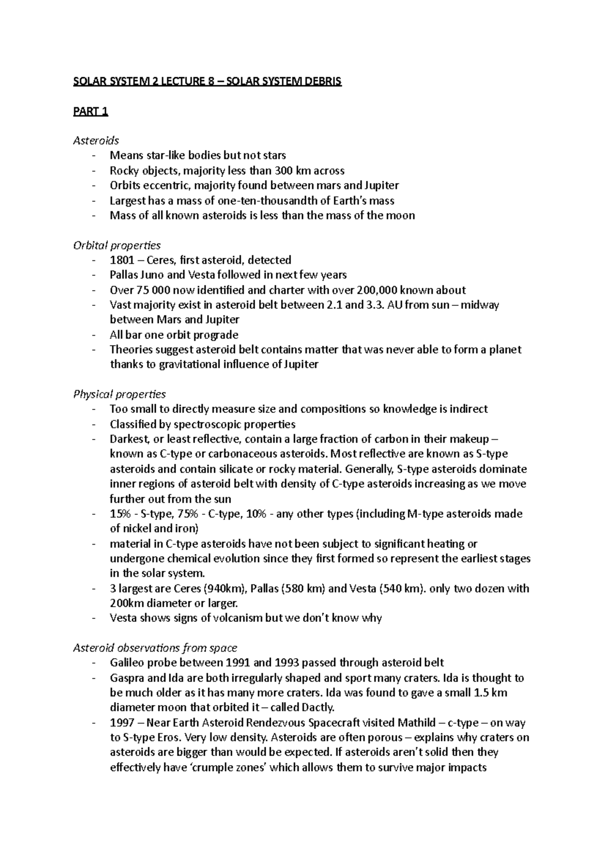 Solar System 2 Lecture 8 – Solar System Debris - SOLAR SYSTEM 2 LECTURE ...