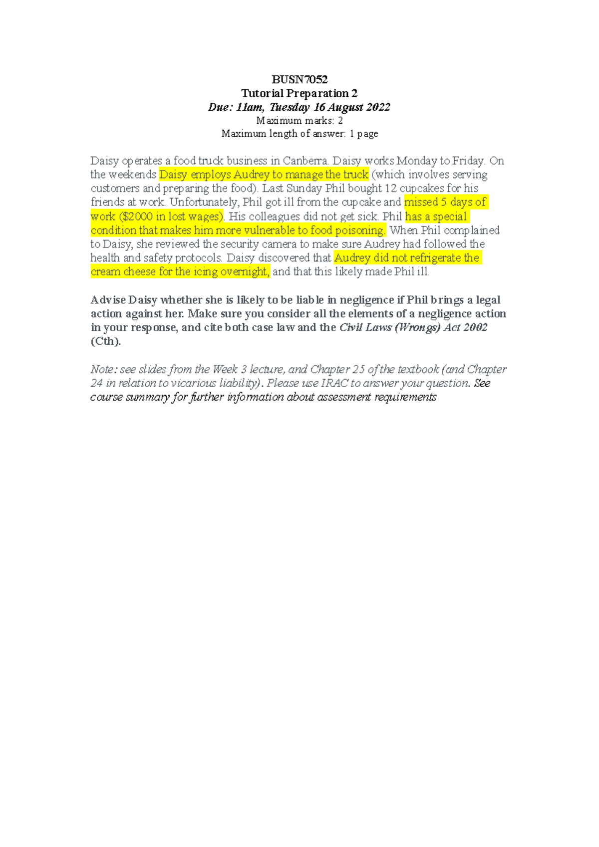Tutorial Preparation 2 S2 2022 - BUSN Tutorial Preparation 2 Due: 11am ...