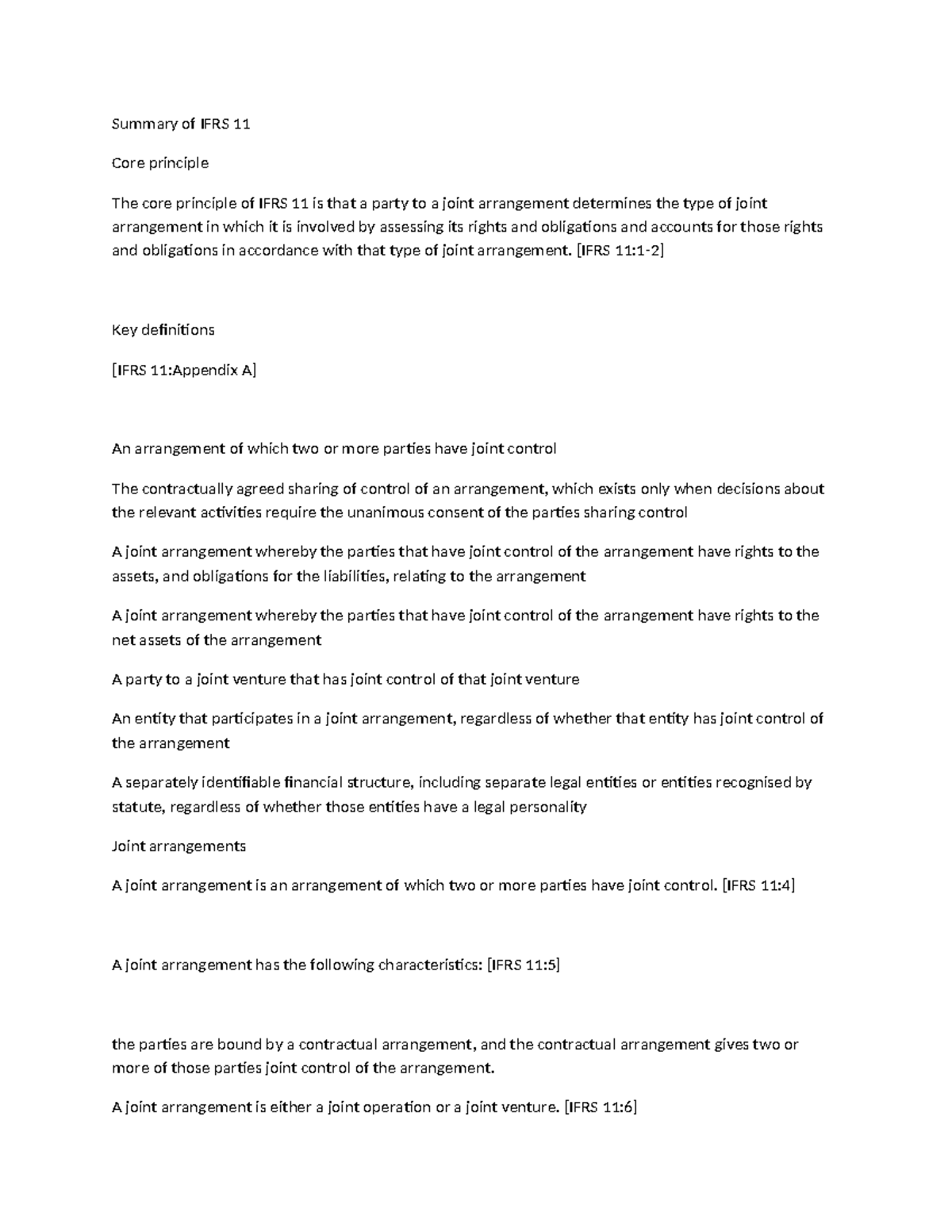 Summary of IFRS- 11 - Its good - Summary of IFRS 11 Core principle The ...