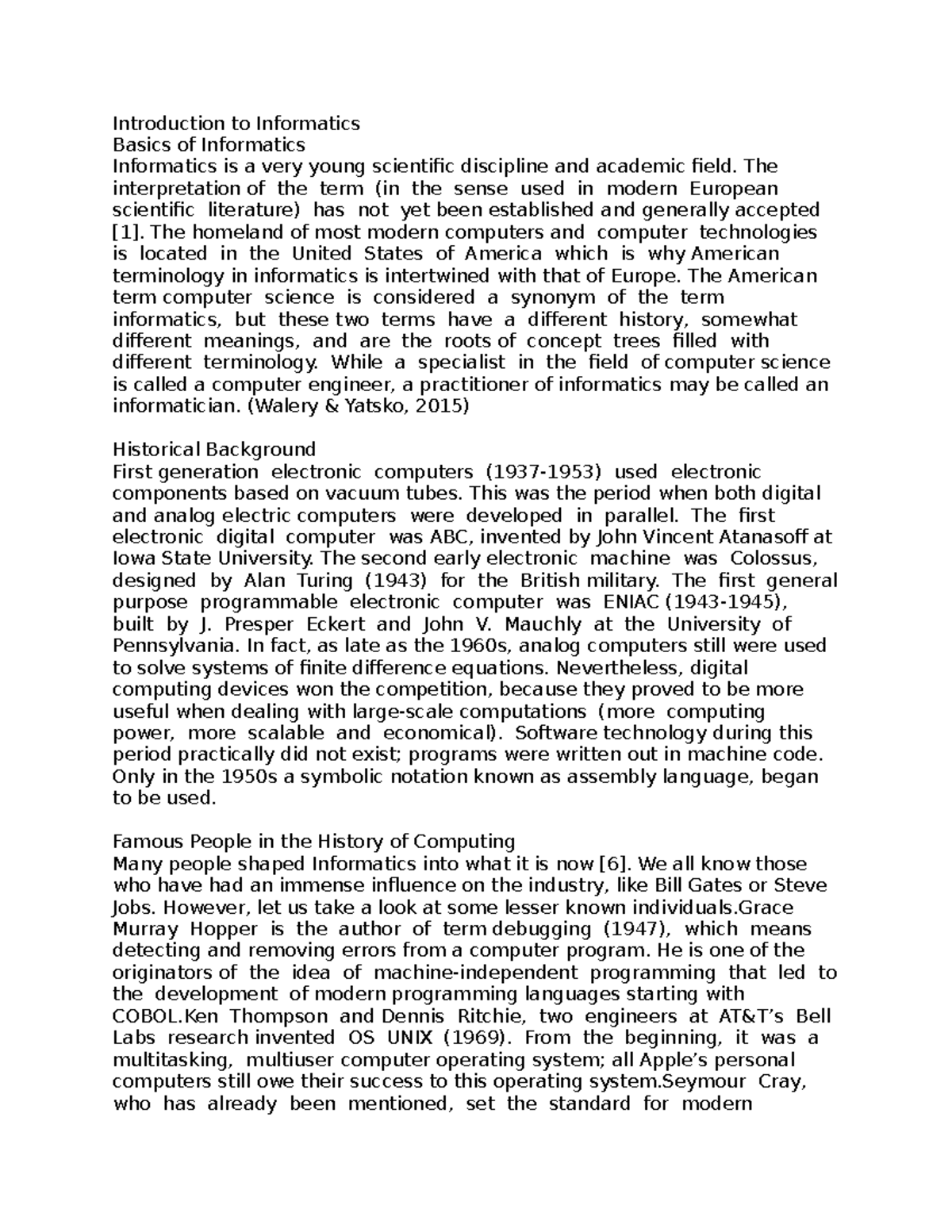 Introduction to Informatics source text - Introduction to Informatics Basics of Informatics ...