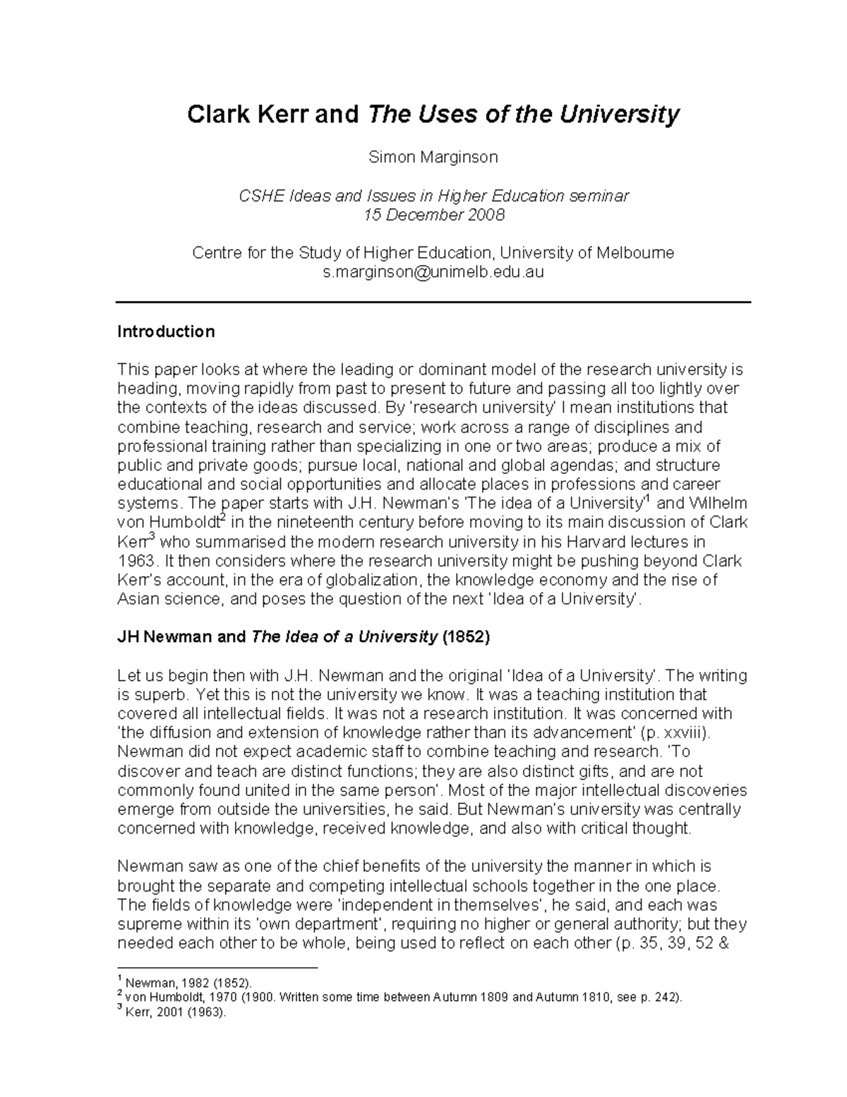01 Clark Kerr and The Uses of the University Article - Clark Kerr and ...