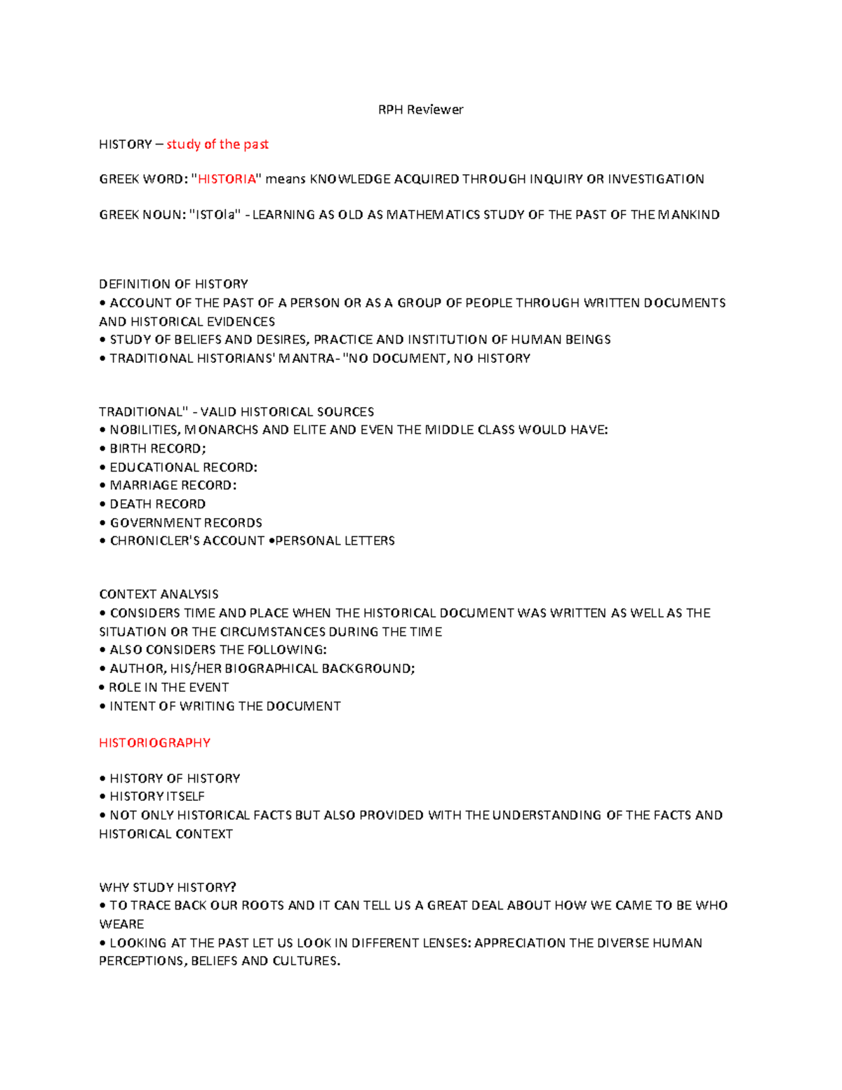 Rph reviewer - RPH Reviewer HISTORY – study of the past GREEK WORD ...