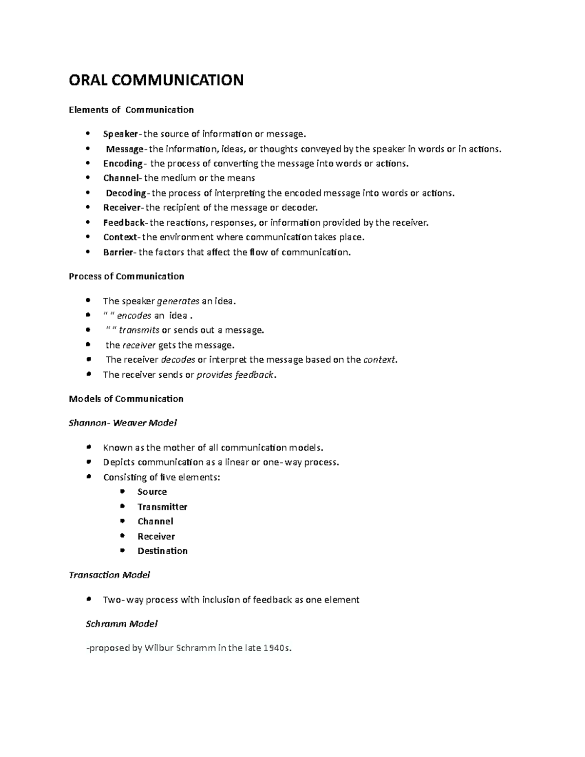 Oral com reviewer Lecture Notes In Oral Communication Subject ORAL
